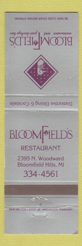 Matchbook Cover - Bloomfield's Restaurant Bloomfield Hills MI | eBay
