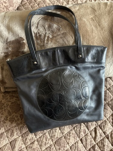 Coach Laura Signature Embossed Black Leather Tote Bag | eBay