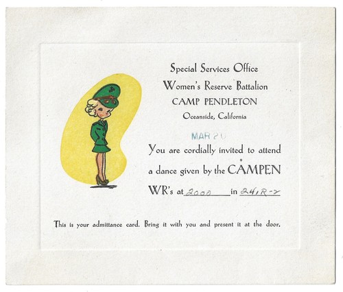 WW2 Women's Reserve Battalion Dance Invitation Camp Pendleton Oceanside ...
