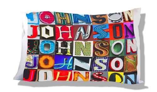 JOHNSON Personalized Pillowcase featuring the name in photos of sign ...