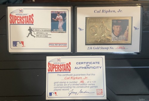 1995 American League Superstars Cal Ripken Jr. 23 Kt Gold Stamp & Card ...