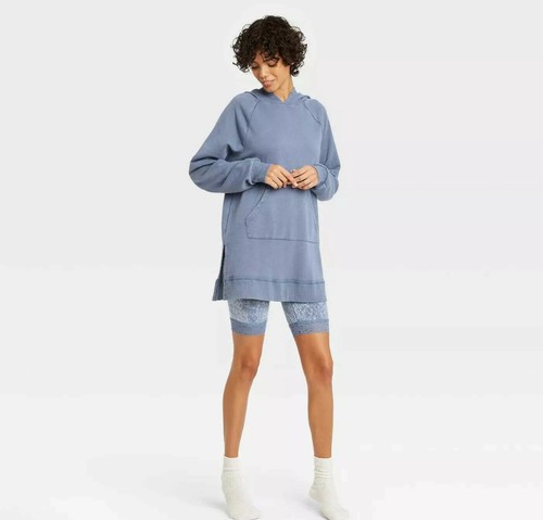 Colsie Womens Lounge Tunic Hoodie Sunwashed Sweatshirt Blue Gray Size ...