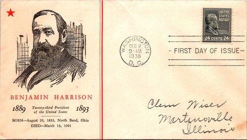 BH GOLDPATH: US cover 1938 Washington, DC FDC Benjamin Harrison BH026 ...