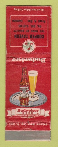 Matchbook Cover - Budweiser Beer Cooper Tavern Camden WEAR | eBay