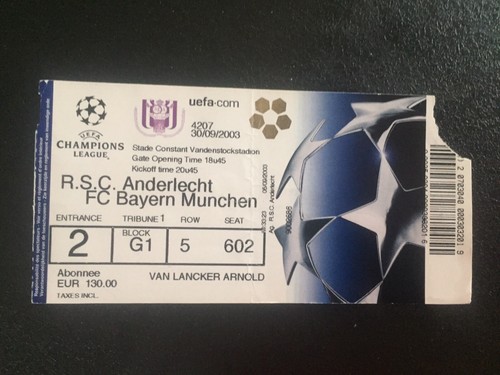 Ticket Champions League: RSC Anderlecht-FC Bayern Munich, 30.09.03 | eBay
