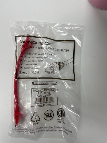 Monoprice 550MHZ Category 6 0.5ft 6 inch Patch Cord | eBay