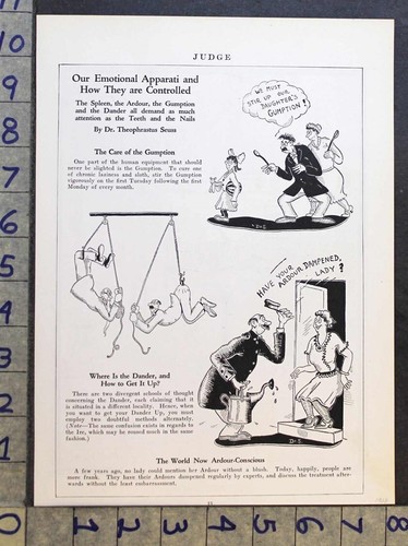 1928 DR SEUSS THEODOR GEISEL GUMPTION LOVE THEOPHRASTUS CARTOON PRINT ...