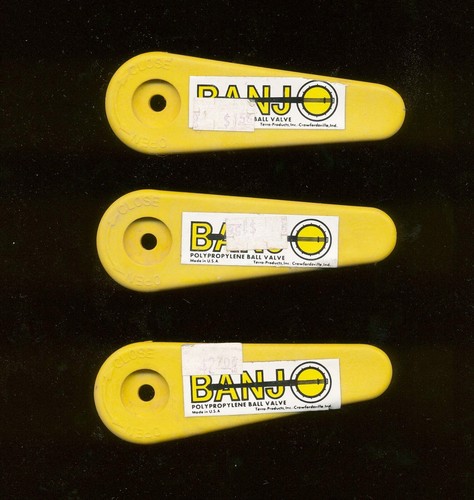 E25 - BANJO LOT OF 3 POLYPROPLYENE BALL VALVE HANDLES 3.5" LONG. UNUSED ...