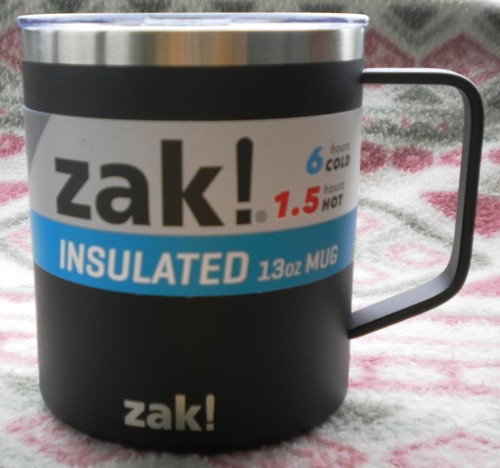 NEW -ZAK! DESIGNS 13 oz DOUBLE WALL STAINLESS STEEL BLACK "EXPLORER MUG ...