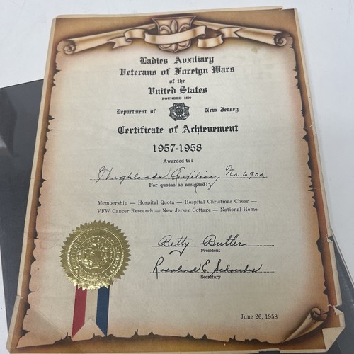 Veterans of Foreign Wars VFW Ladies Auxiliary Certificate of ...