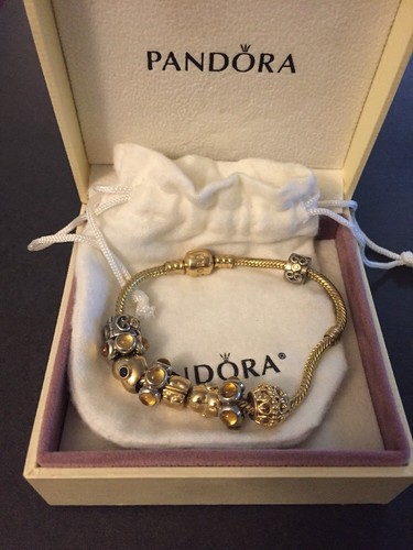 Authentic Rare PANDORA 14K Yellow Gold Bracelet With 9 Rare Retired ...