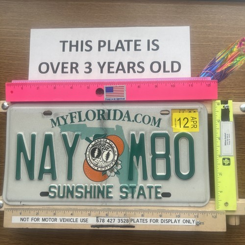 FLORIDA LICENSE PLATE w/ Word “NAY” In Reg. # & Deadhead Sticker. T To ...