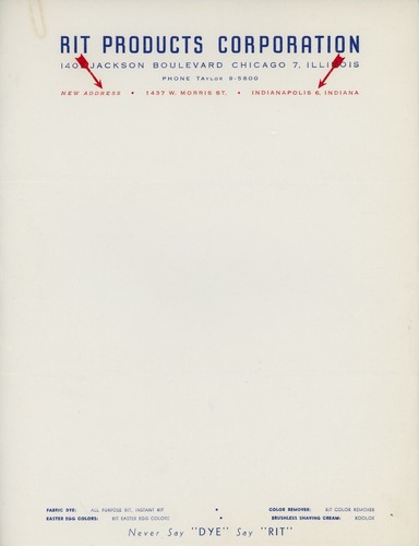 1940s RIT Dye Letterhead Indianapolis Indiana New Address Coloring | eBay