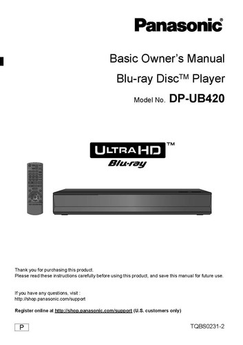 Panasonic DP-UB420 Blu-ray Player Owners Instruction Manual | eBay