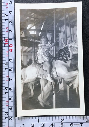 Amusement Park Ride Child on Horse Ride Carousel Man 1946 Photo ...