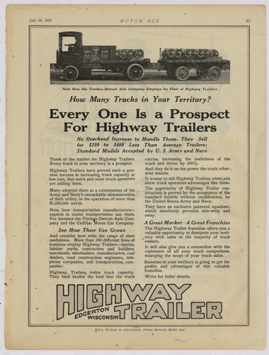 1919 Highway Trailers Ad: Timken Axle Truck of Detroit - Edgerton ...