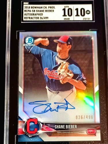 2018 Bowman Chrome Prospects Shane Bieber Auto Refractor /499 SGC 10/10 ...
