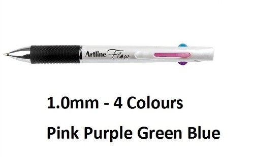 Artline Flow 4 Colour Retractable Gel Pen Purple Pink Green Blue 1.0mm ...