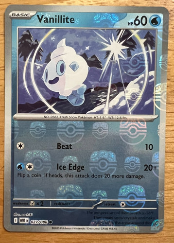 Vanillite Master Ball Reverse Holo 027/086 White Flare Pokemon ENGLISH ...