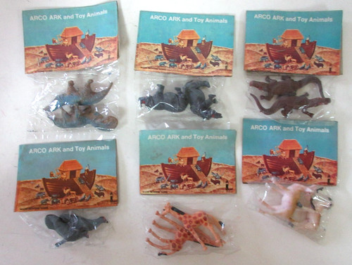 6 sealed packs 1970s Arco Ark and toy animals original packaging see ...