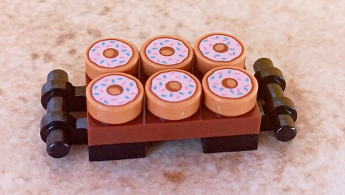 New LEGO Simpsons Donut Set Lot of 6 on Serving Tray Pink Frosting ...