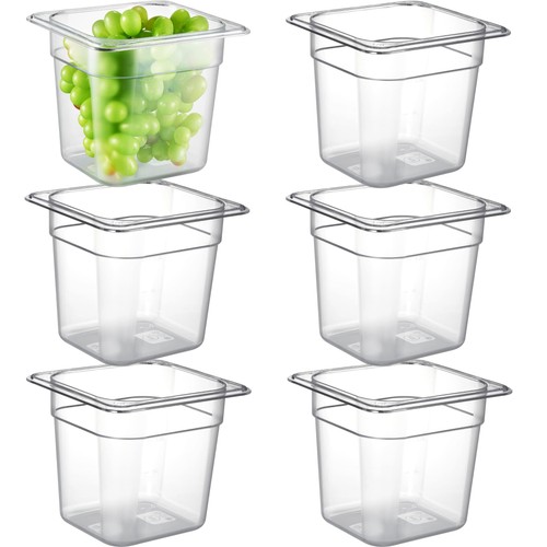 6-Pack 1/6 Size 6" Deep NSF Polycarbonate Food Pans | Dishwasher ...