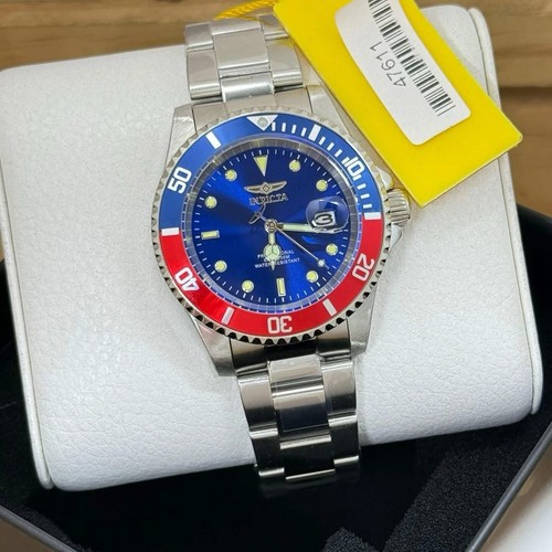 NWT Invicta Pro Diver 40mm Blue Dial Pepsi Bezel Men's Steel Watch ...