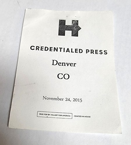 HILLARY CLINTON press credential -- Denver -- November 24, 2015 | eBay