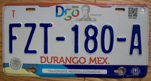 SINGLE MEXICO state of DURANGO LICENSE PLATE - FXT-180-A - AUTOMOVIL | eBay