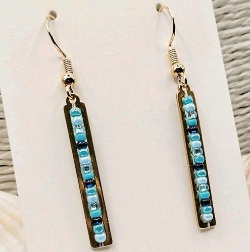 Light Teal Gold Earrings. Glass Miyuki Seed Beads, Celestial, Navy ...