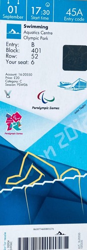 2012 London Paralympics Swimming Ticket , September 1st | eBay