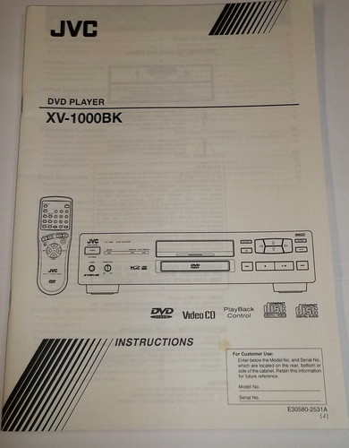 JVC Compu-Link Remote Control DVD Video CD Player Instruction Manual XV ...