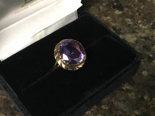 ANTIQUE 9K YG ESTATE CORUNDUM ALEXANDRITE ENGAGEMENT RING HALO LARGE ...