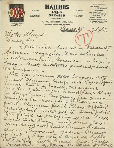 OLD VINTAGE A. W. HARRIS OIL CO. PEORIA ILLINOIS 1926 LETTER LETTERHEAD ...