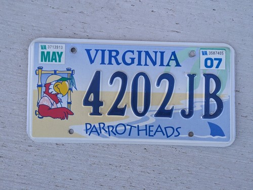 2007 Virginia license plate Parrot Heads (Jimmy Buffet fans) 420 2JB ...