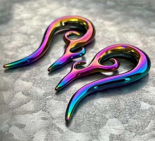 PAIR Rainbow Steel Tribal Tapers Expanders Plugs Gauges Body Jewelry ...
