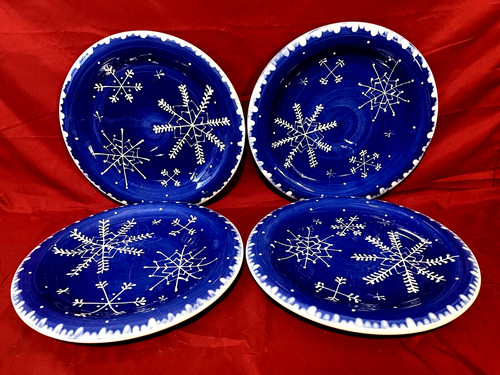 Hausenware Mary Jane Mitchell Blue Snowflake Set Of 4 Dinner Plates 10 ...