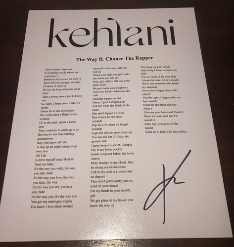 Kehlani Sexy Singer The Way Signed Lyric Sheet COA Chance The Rapper ...