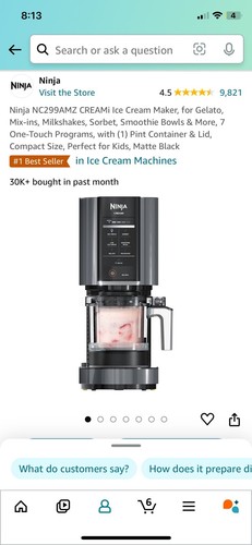 Ninja NC299AMZ CREAMi Ice Cream Maker, for Gelato, Mix-ins, Milkshakes ...