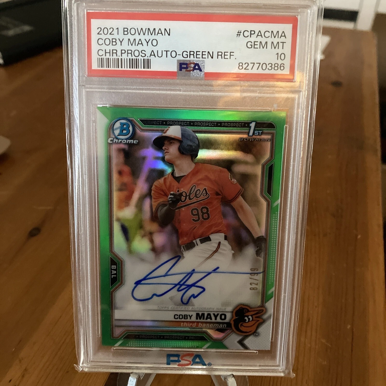 Coby Mayo 2021 Bowman #CPA-CMA Chrome Prospect Auto - Green Refractor ...