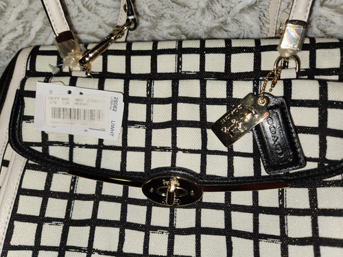 Coach Designer Handbag in Black and White Checkered Pattern, New with ...