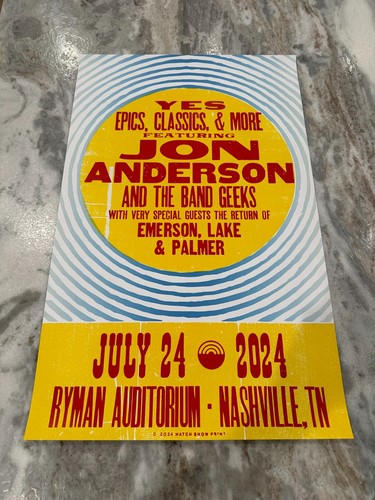 Jon Anderson Hatch Show Print Poster - Yes - 7-24-2024 - Ryman ...