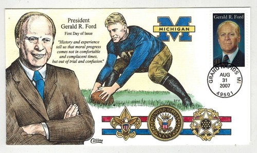 2007 COLLINS HANDPAINTED PRESIDENT GERALD FORD MICHIGAN ALLOVER CACHET ...