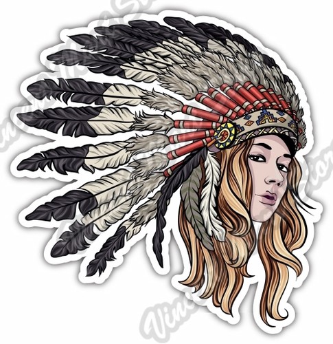 Native American Chief Indian Girl Gift Idea Car Bumper Vinyl Sticker ...