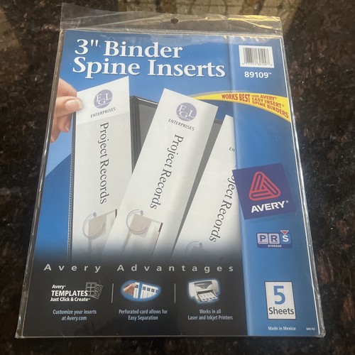 Avery Binder Spine Inserts 3" Spine Width 3 Inserts/Sheet 5 Sheets/Pack ...