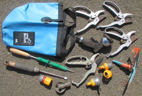 Job Lot of Gardening Tools Snips Hose Attachments Folding Bucket etc ...