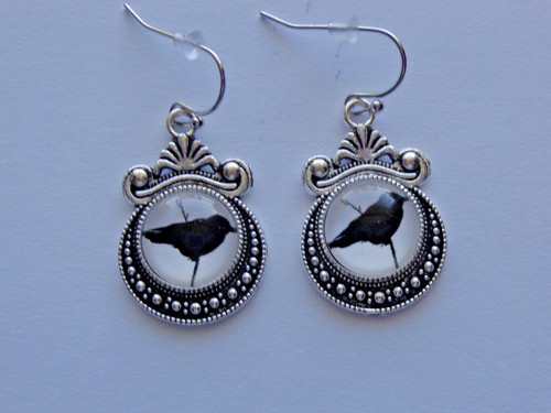 RAVEN GOTHIC RAVEN CROW EARRINGS TIBET GLASS CABOCHONS FRENCH EARRING ...