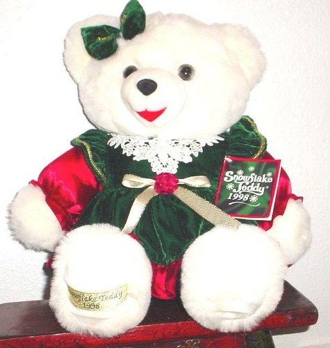 1998 WalMART CHRISTMAS Snowflake TEDDY BEAR White Girl 22" Red/green ...