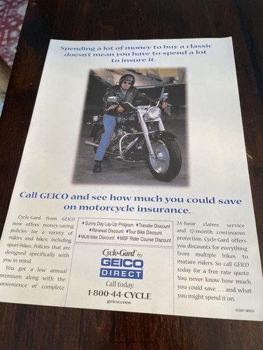Cycle-Gard Print Ad, Magazine Ad, Geico Motorcycle Insurance Ad#5427 | eBay