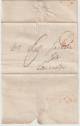 1833 RED OVAL FRAMED TOO LATE PMK PRESTON LETTER TO ROBERT JACKSON AT ...
